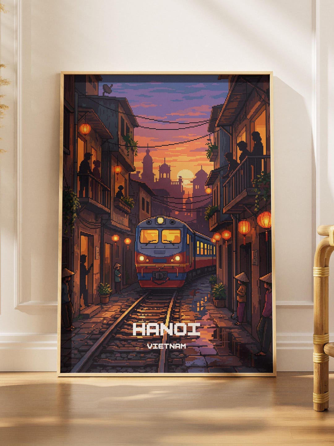 Hanoi Vietnam Train Street Pixel Art Poster – Retro 8-bit Travel Print ...