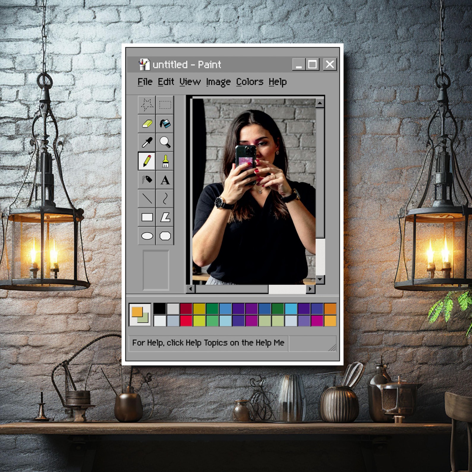 Ms Paint Style Mirror, Gray Pixelated Frame, Nostalgic Decor, Designer ...