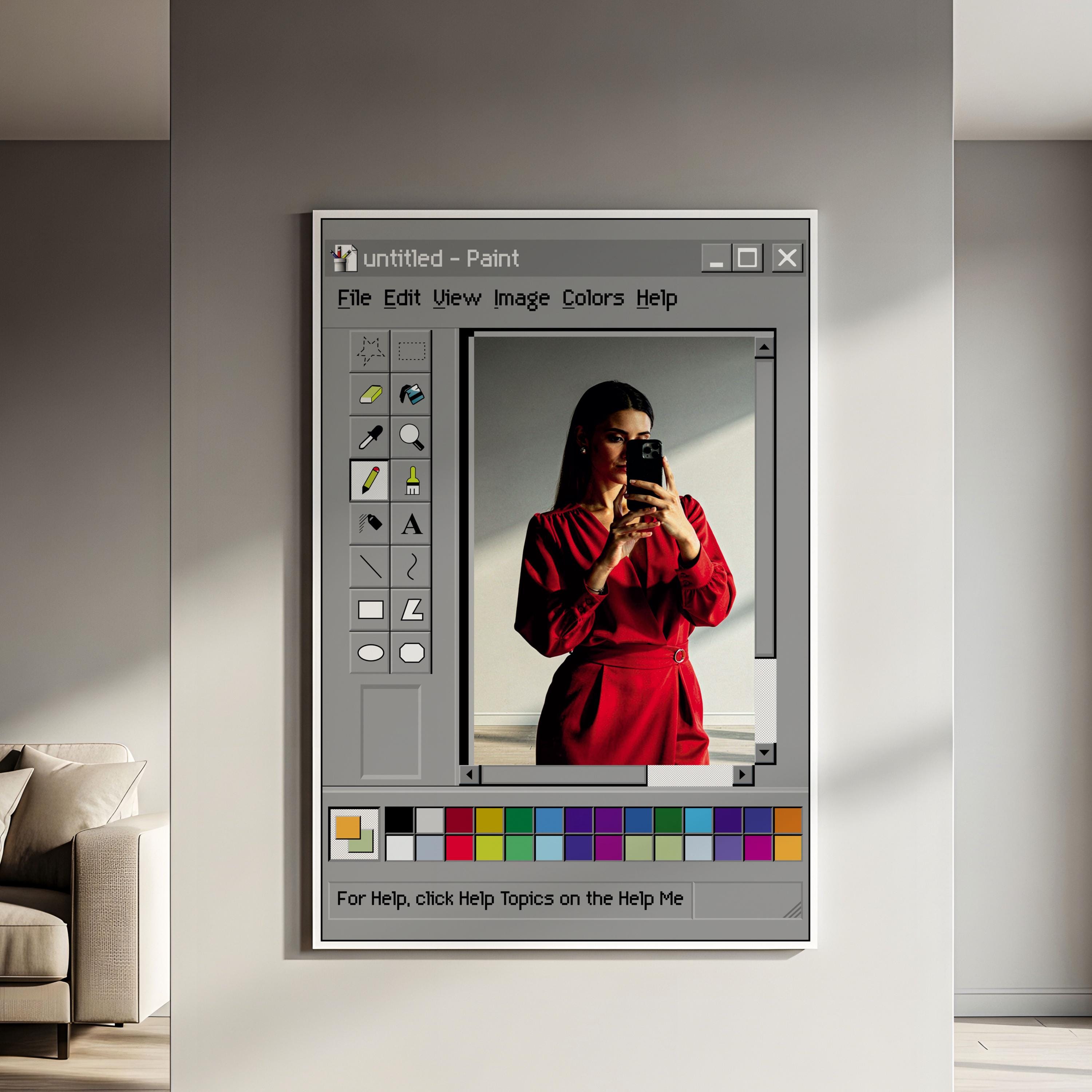 Ms Paint Style Mirror, Gray Pixelated Frame, Nostalgic Decor, Designer ...