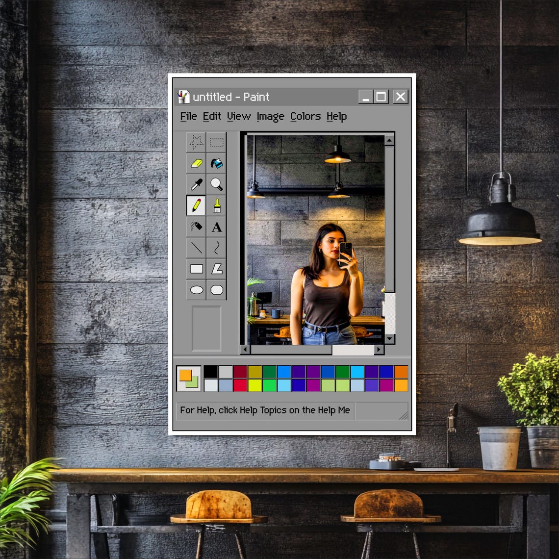 Ms Paint Style Mirror, Gray Pixelated Frame, Nostalgic Decor, Designer ...