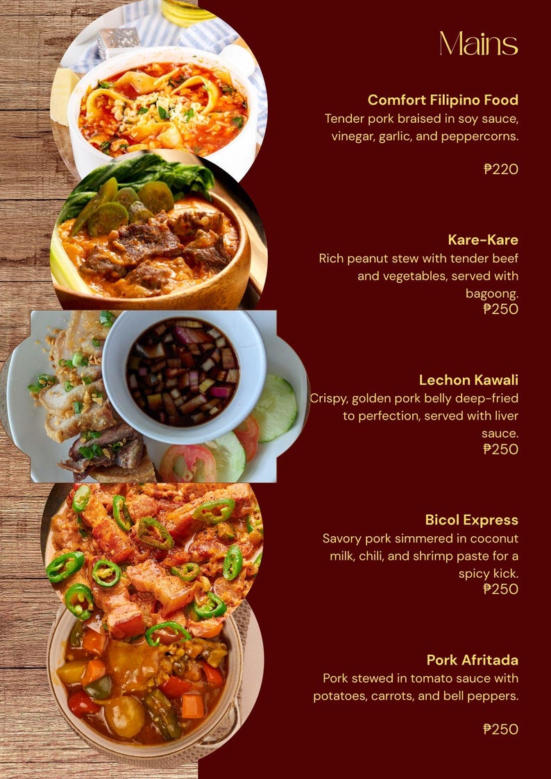 Filipino Restaurant Menu Template | Editable Canva Design (digital ...