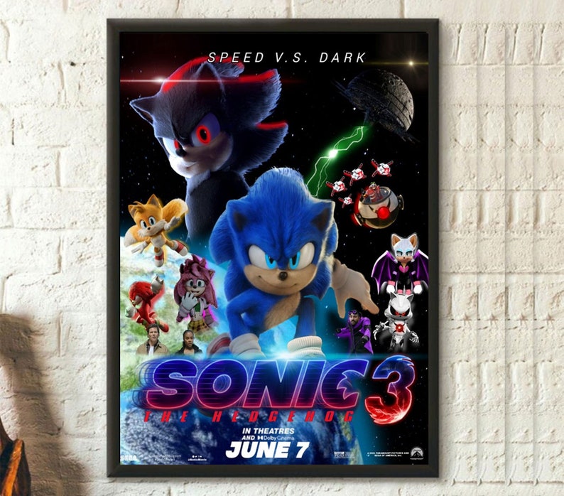 Póster de la película Sonic 3 póster de Sonic The Hedgehog 3 - Etsy México