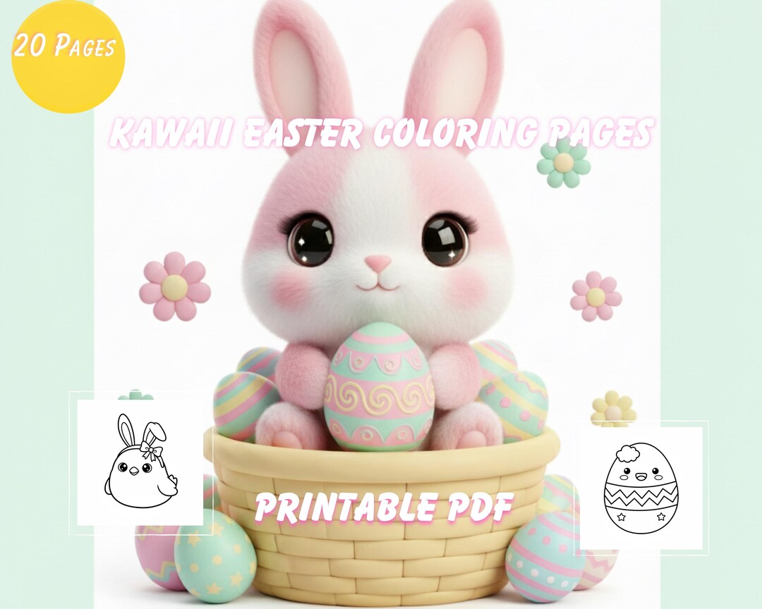 Kawaii Easter Coloring Pages for Kids, Bunny & Chick Coloring Book ...