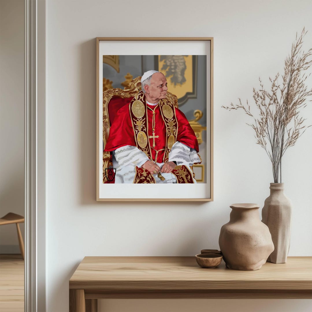 Pope Leo XIV Mozzetta and Stole Portrait Catholic Wall Art Papal Throne ...