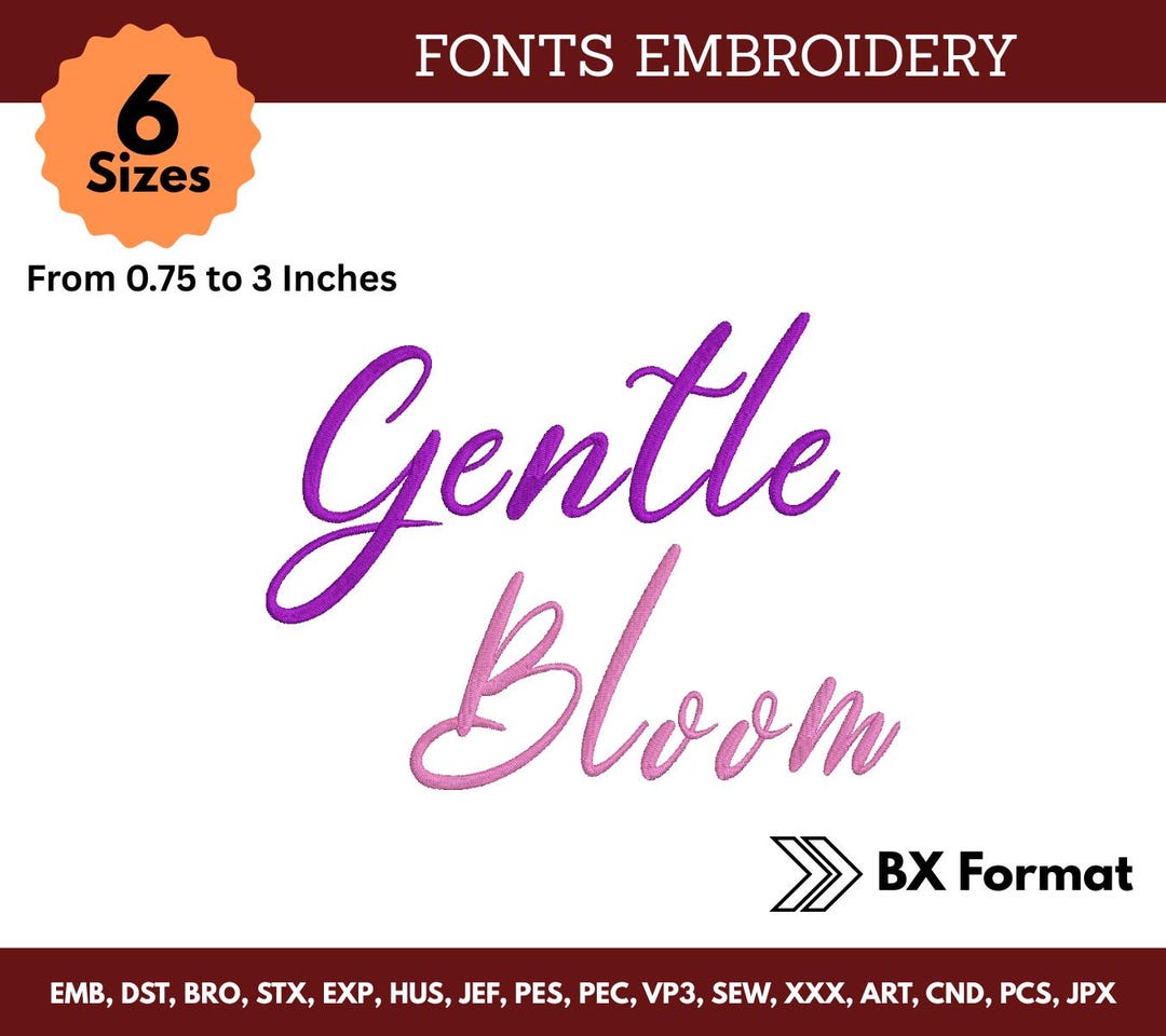 Gentle Cursive Machine Embroidery Fonts, BX Format Fonts, Alphabet ...