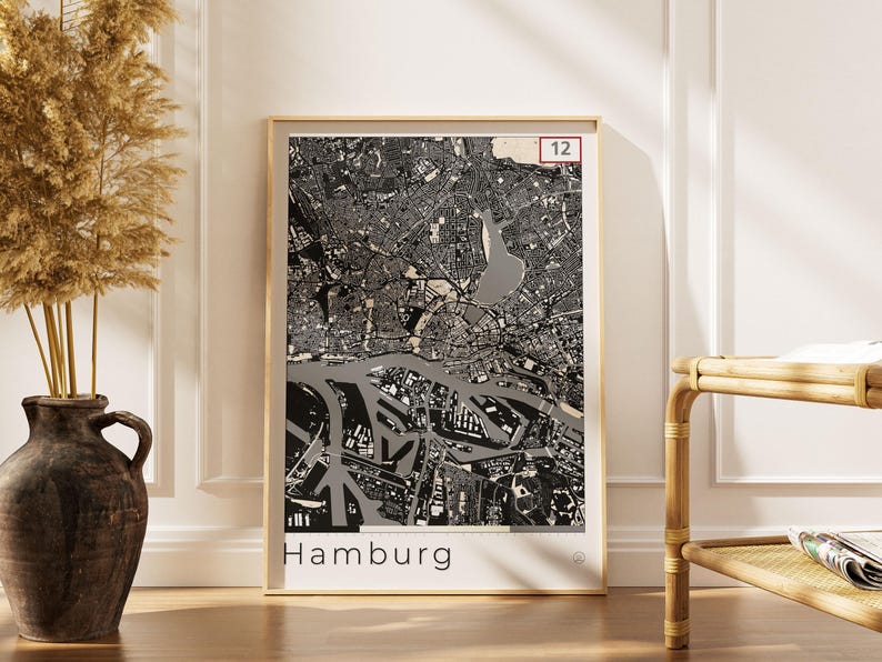 Hamburg City Map Poster, Hamburg Art Print, Minimalist City Map, Port ...