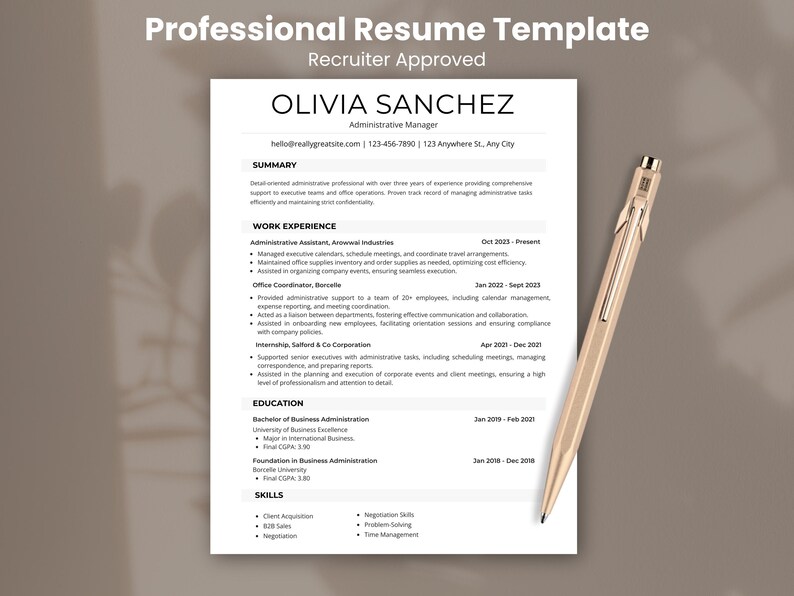 Professional Resume Template Canva | ATS Friendly CV | Editable Resume ...