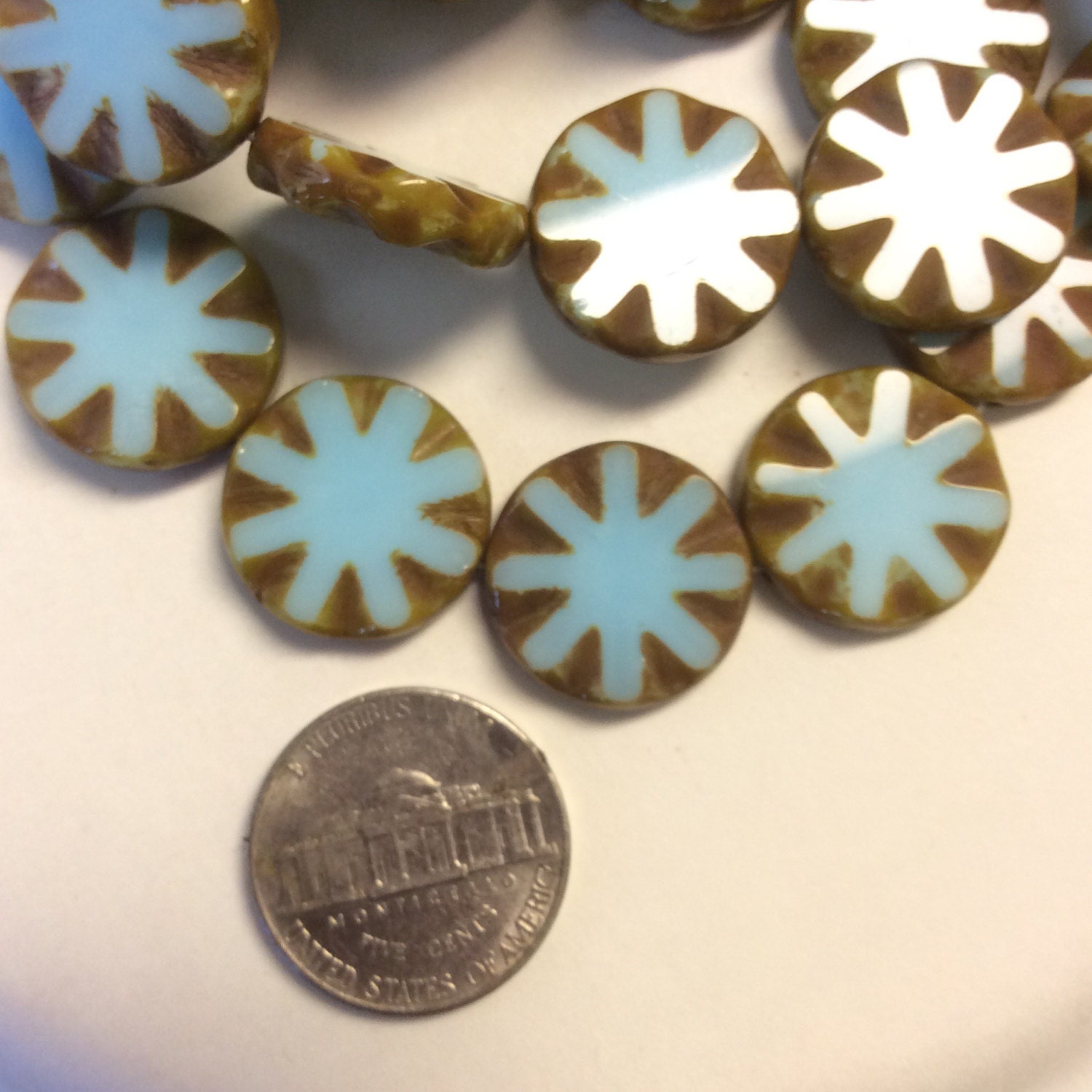 Czech Carved Coin Bead 18mm Sky Blue Picasso QTY 4 | Etsy