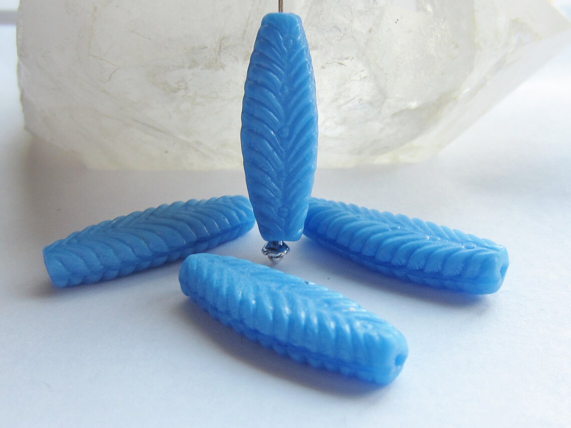 Czech Glass Feather Bead Blue Turquoise Silk 29mm X 10mm QTY 4 - Etsy