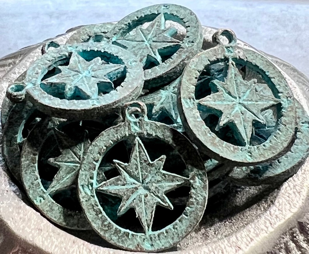 Greek Mykonos Compass Charm 20mm Copper Green Patina QTY 1 - Etsy