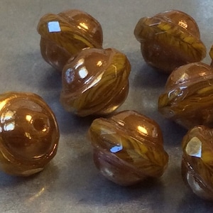 Czech Faceted Saturn Bead 8mm X 10mm Brown Olive Swirl Gold Luster ...