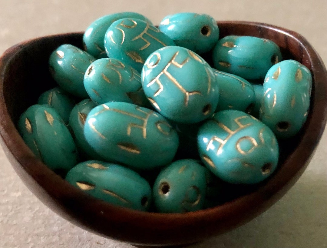 Czech Scarab Bead 14mm/10mm Opaque Turquoise Gold Wash Qty 4 - Etsy