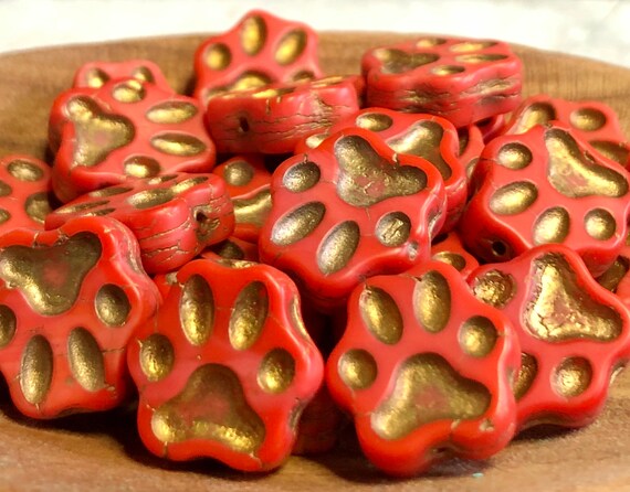 Czech Paw Bead 14mm x 13mm Flame Old Gold Wash Qty 4 | Etsy