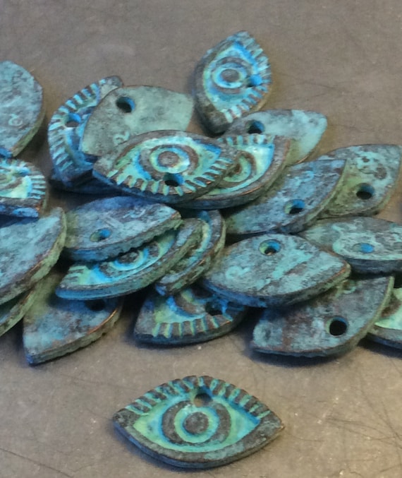 Mykonos Evil Eye Charm 23mm X 13mm Green Patina QTY 2 | Etsy