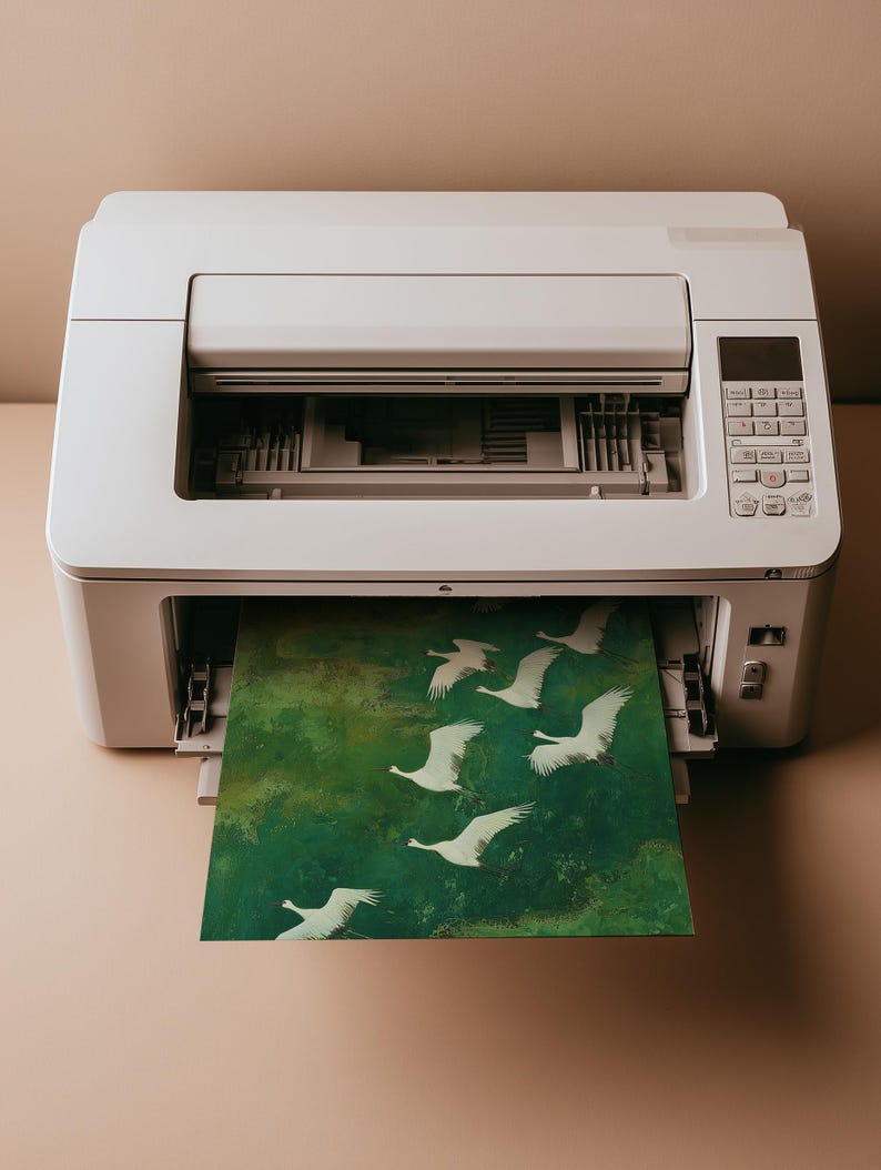 Forest Green Crane Flock Art, Minimalist Flying Birds Nature Print ...