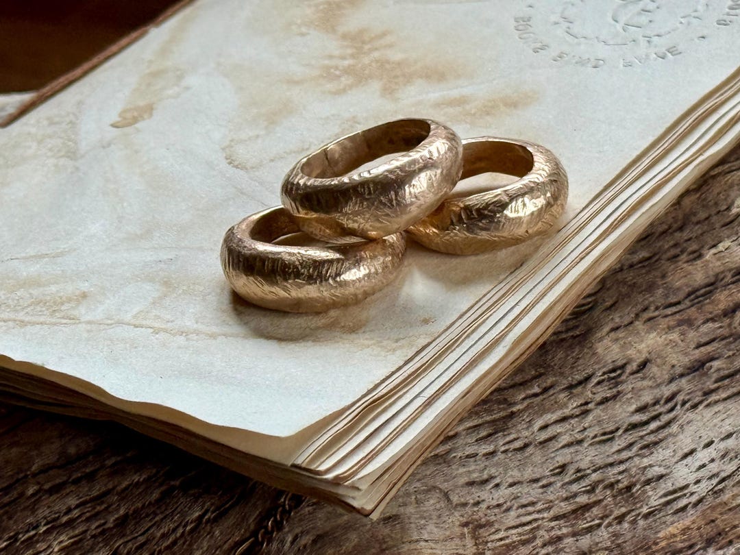 Handmade Stackable Bronze Rings Set - Textured Artisan Jewelry, Cast in ...