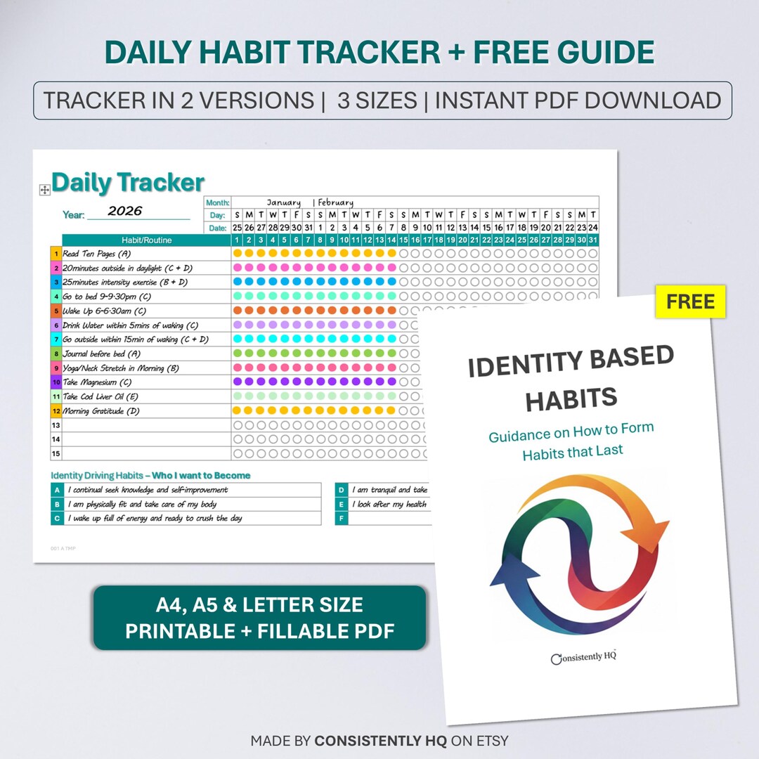 Daily Habit Tracker Printable | Goal Planner | Routine Builder (instant ...