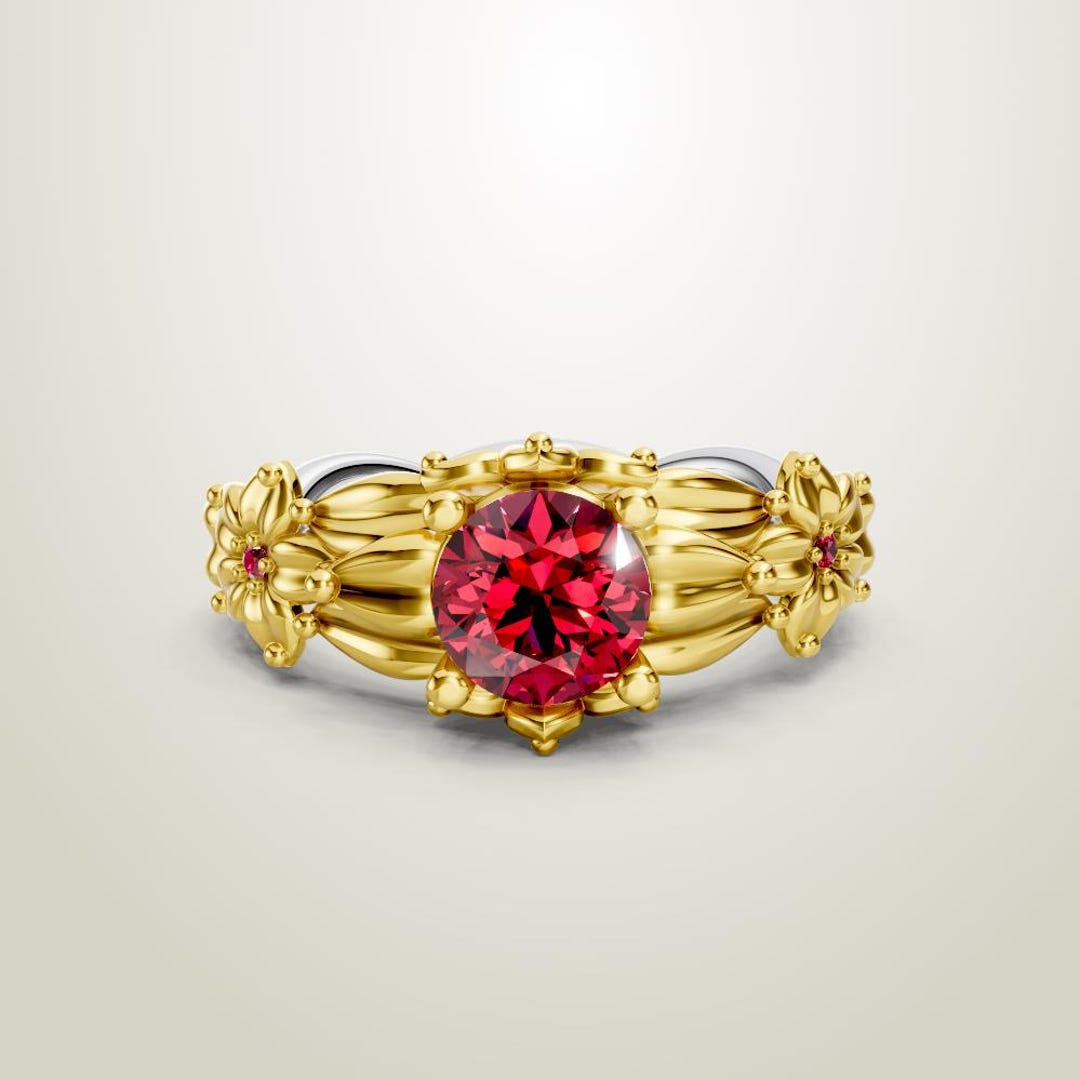 Floral Design With Red Ruby Gemstone Engagement Ring:wedding ...
