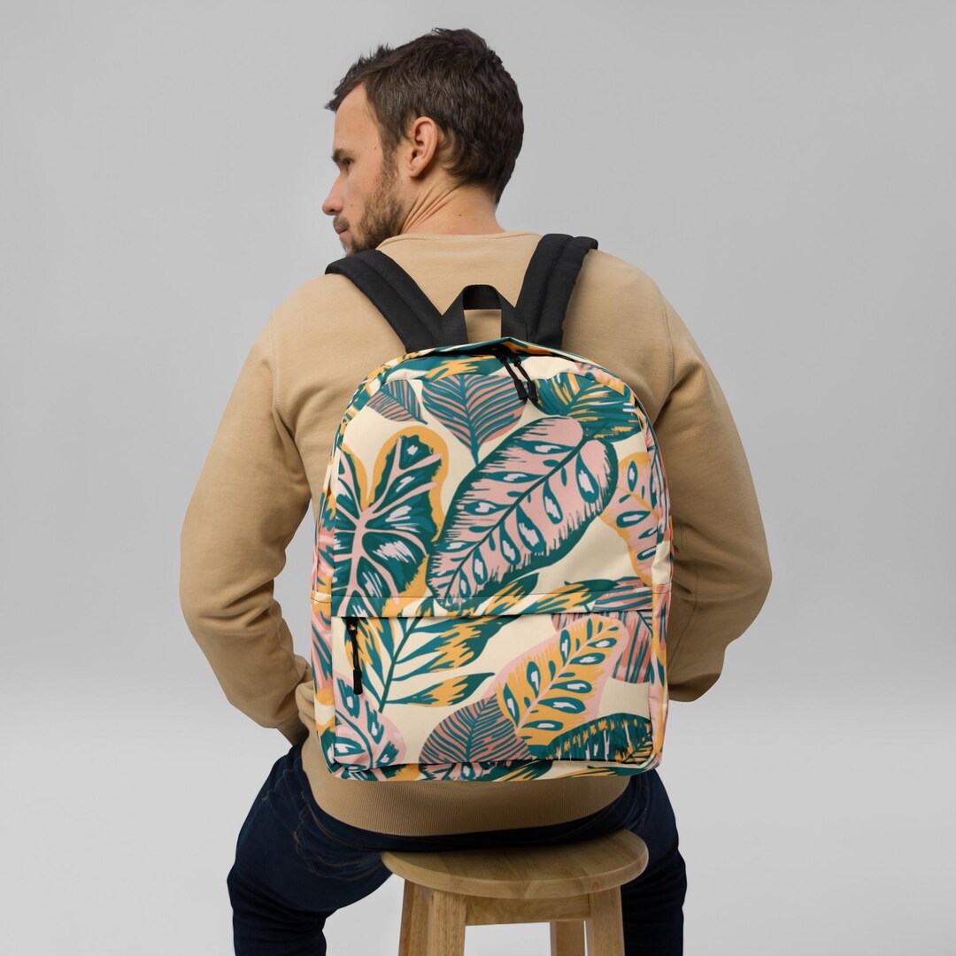 Tropical Leaf Print Backpack, Water-resistant Laptop Bag - Etsy
