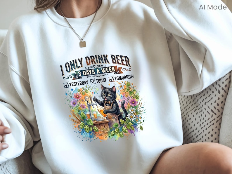 Black Cat Bartender PNG, Craft Beer Humor, Watercolor Cat Art (digital ...