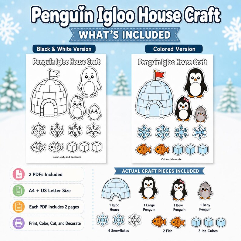 Penguin Igloo House Craft Printable, Winter Cut and Paste Activity for ...