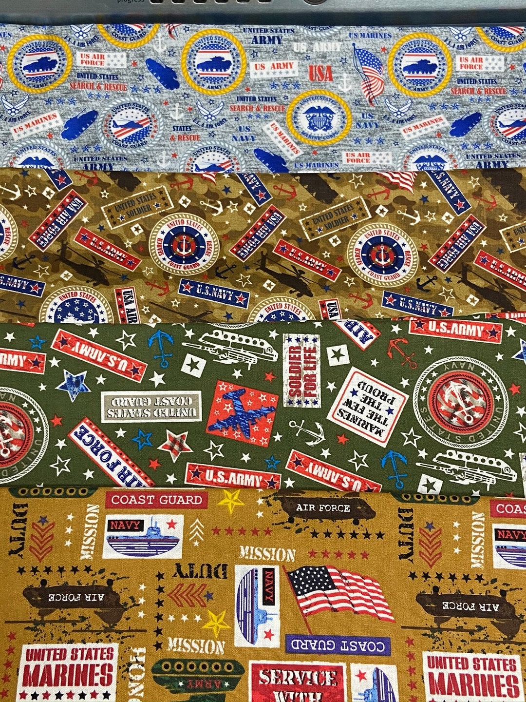 Military Bundle Army Navy Air Force Coast Guard Cotton Fabric Fat ...