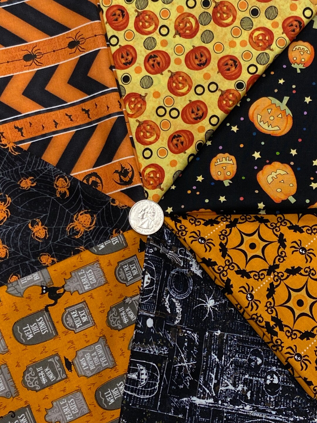 Halloween Fat Quarter Collection 7 Prints Pumpkins Ghosts Spiders and ...