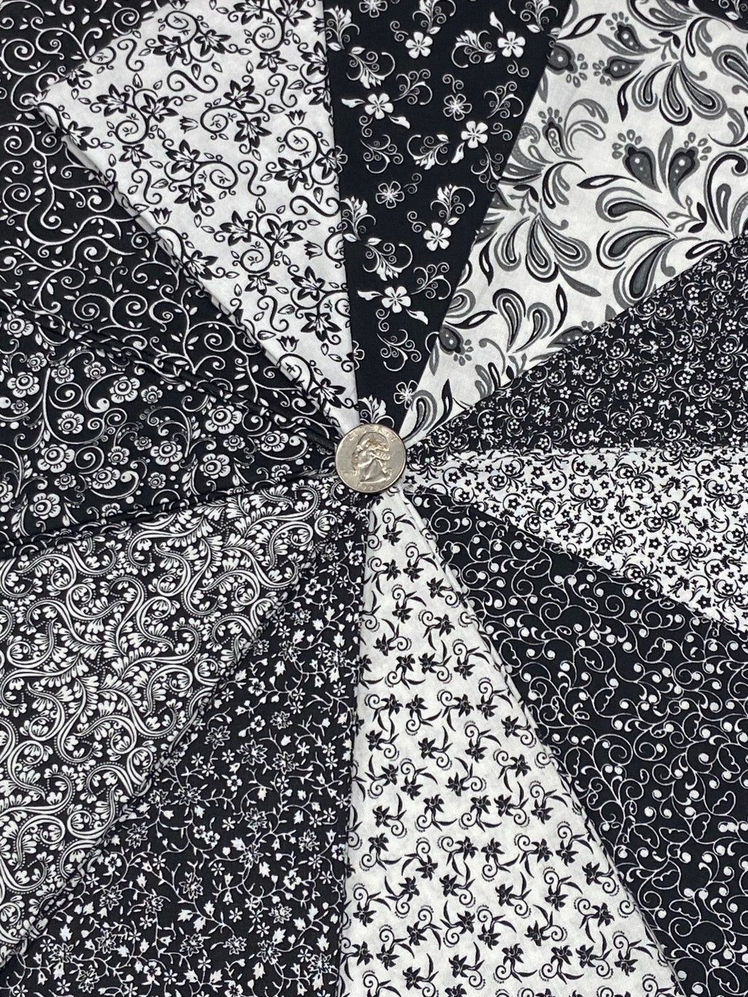 Black and White 11 Floral Cotton Bundle Fat Quarter Half Yard and Yard ...
