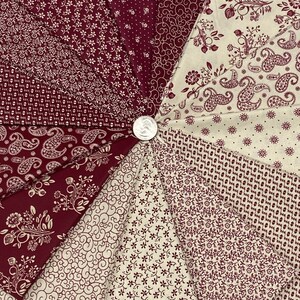 Dark Burgundy Wine and Ivory 14 Cotton Quilt Sewing Fabric Bundle Fat ...