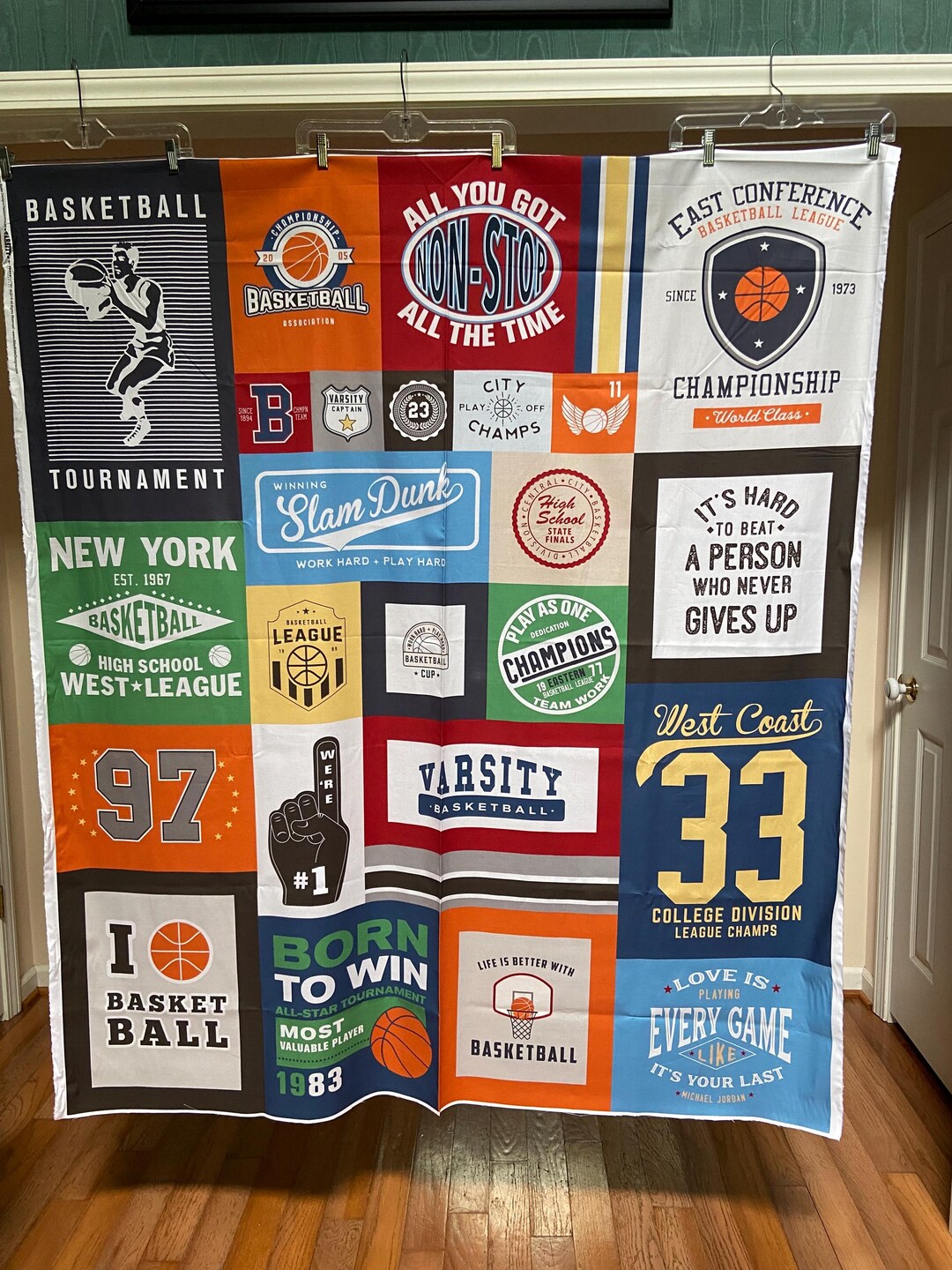 Huge Varsity Basketball Sports Riley Blake Fabric Quilt Panel - 100% ...