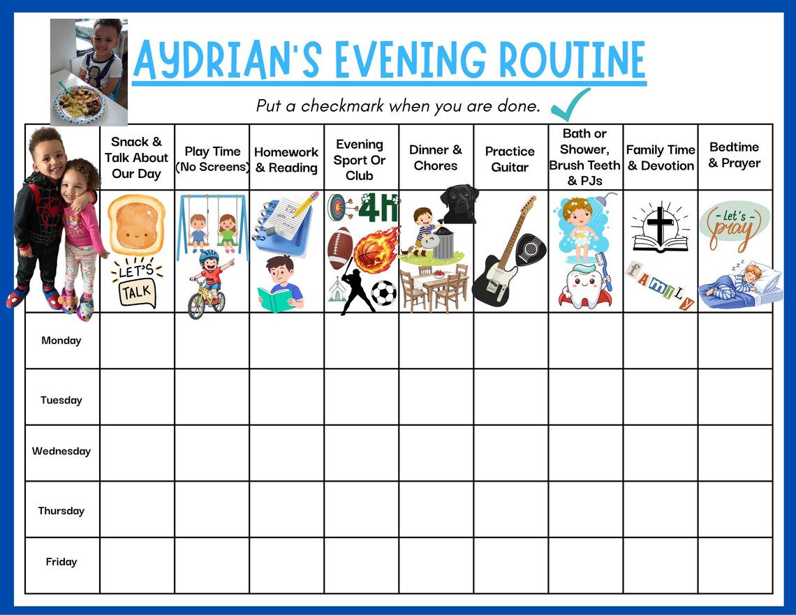 Custom Kids Morning & Evening Routine Chart L Personalized Daily ...
