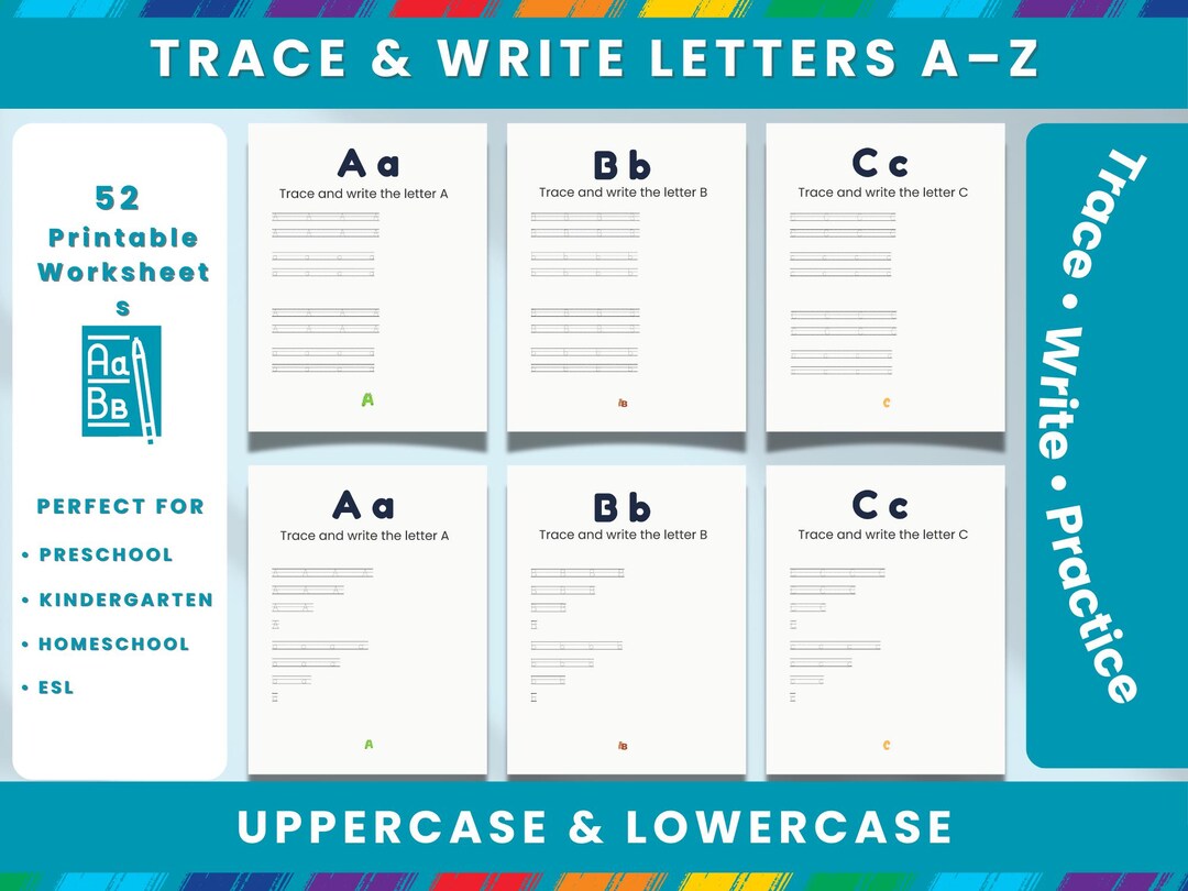 52 Alphabet Handwriting Worksheets | Trace Write Letters A-Z (PDF ...