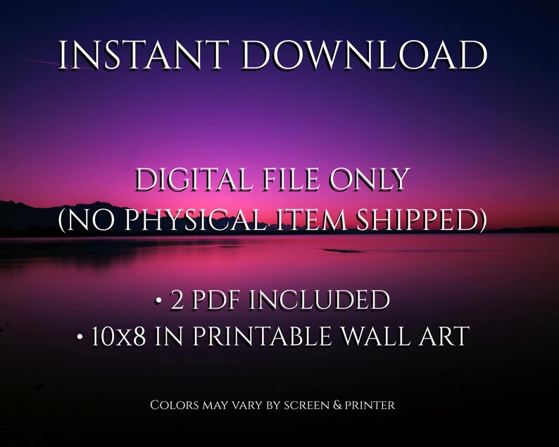 Purple Sunset Lake Print | Mountain Silhouette Photography (10x8 PDF ...