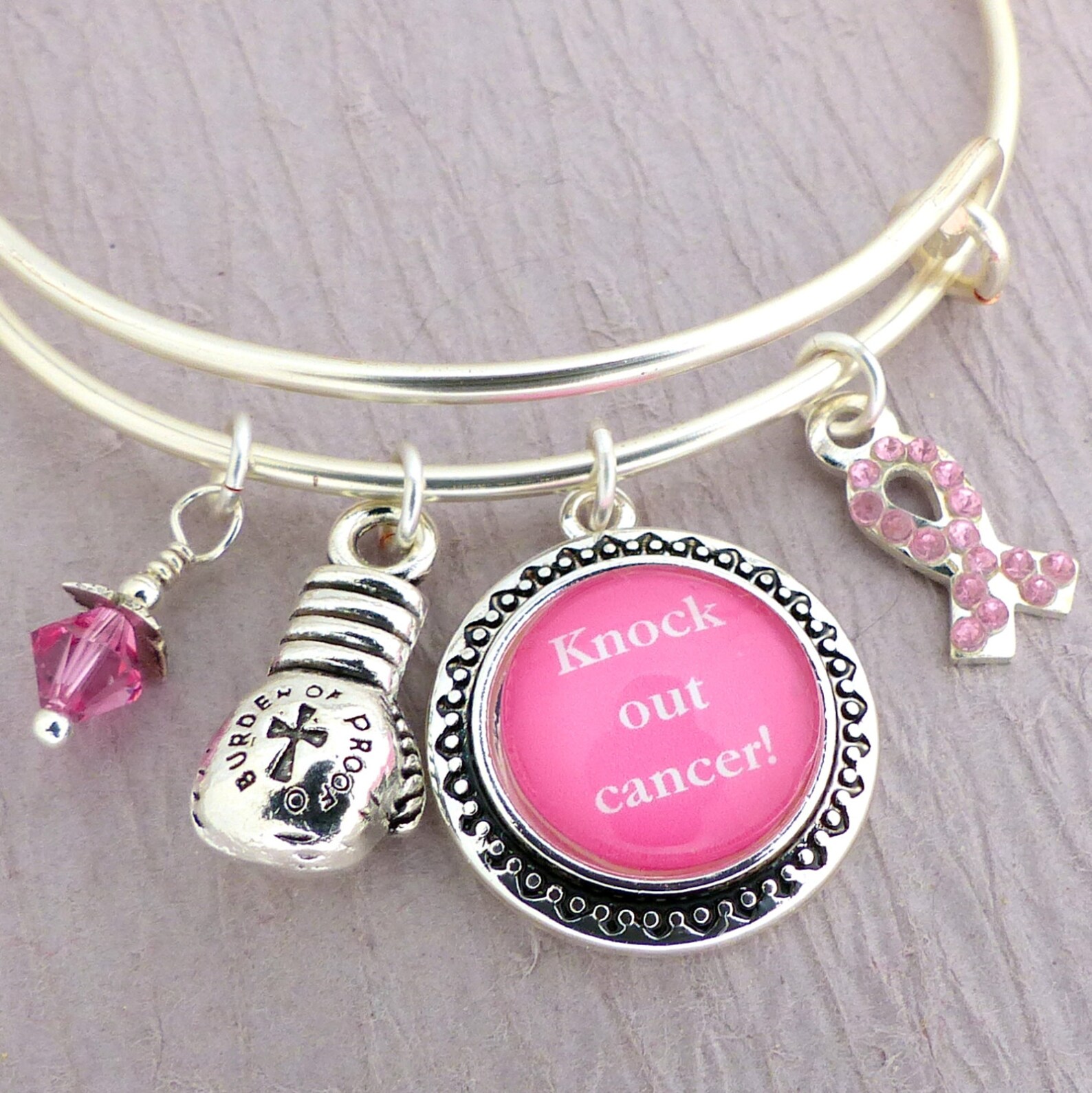 Breast Cancer Bracelet Breast Cancer Bangle Adjustable Pink | Etsy
