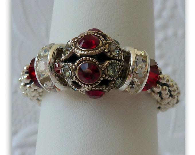 Stretch Ring, Christmas Red Adjustable July Birthstone Ring Sterling ...