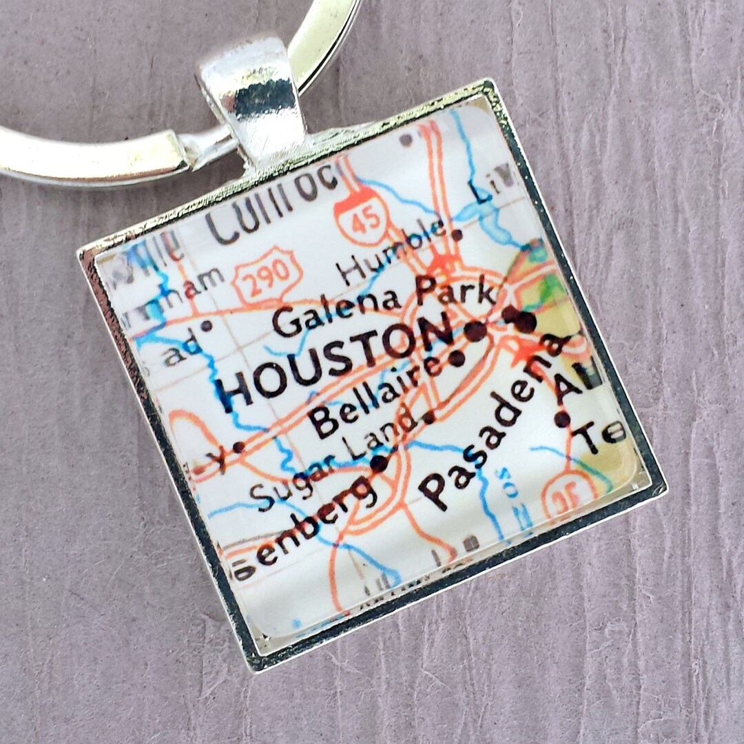 Houston Map Keychain, Houston Map Necklace, Houston Map Pendant ...