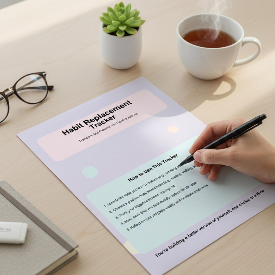 Habit Replacement Tracker | Self Improvement Planner (PDF) - Etsy