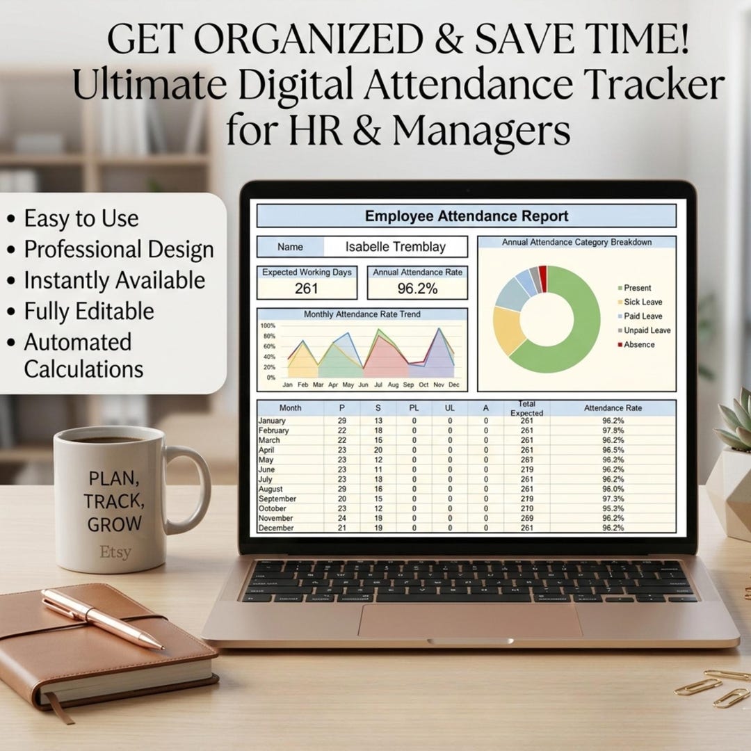 Employee Attendance Tracker Excel | HR Spreadsheet Template (digital ...