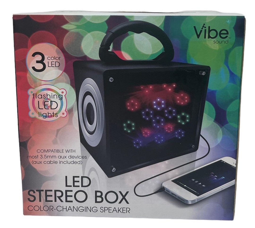 Vibe LED Stereo Speaker, W/led FLASHING Colorful Lights 3.5mm Aux Cable ...