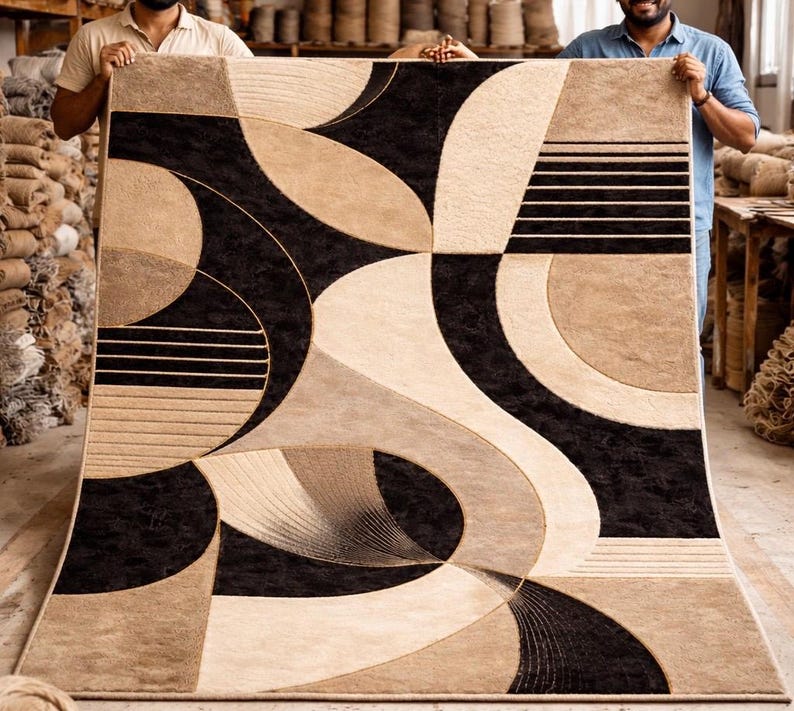 Luxury Beige and Black Abstract Rug | Modern Minimalist Area Rug | High ...