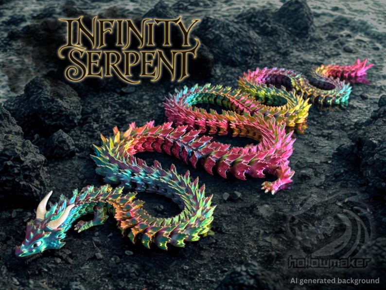 3D Printed Infinity Serpent Extra Long Dragon Articulated Flexi Toy 50 ...