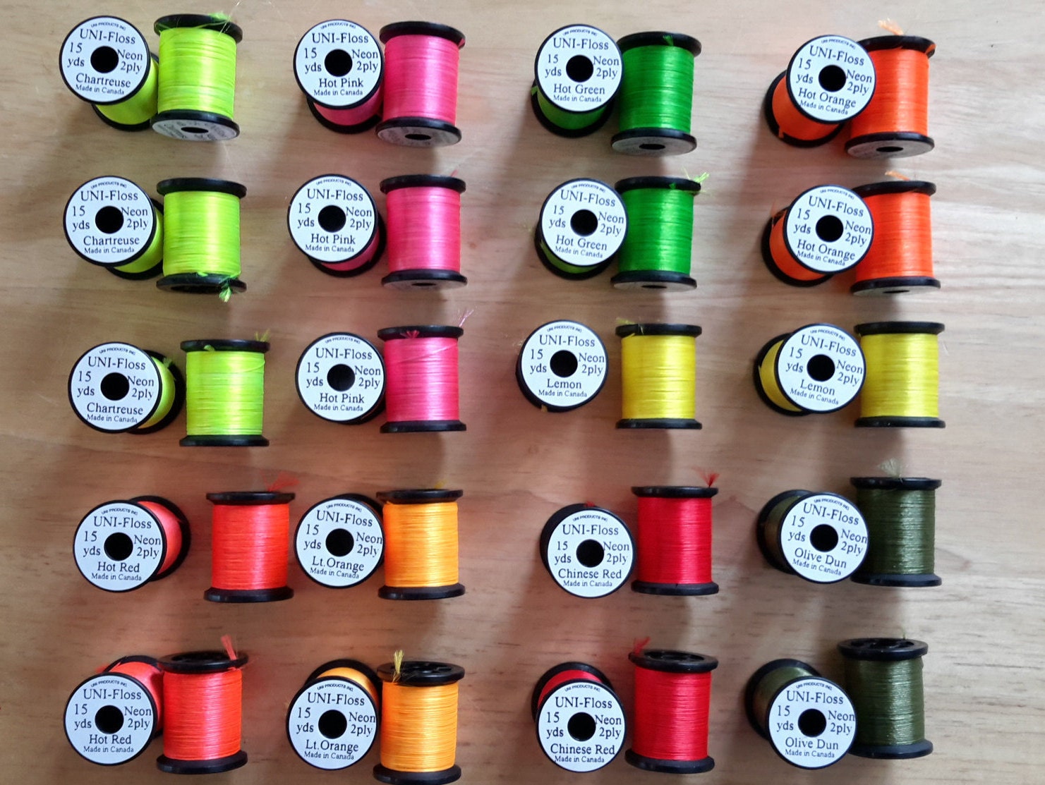 Fly Tying Uni Neon Floss 20 spool combo.......15 yds. | Etsy
