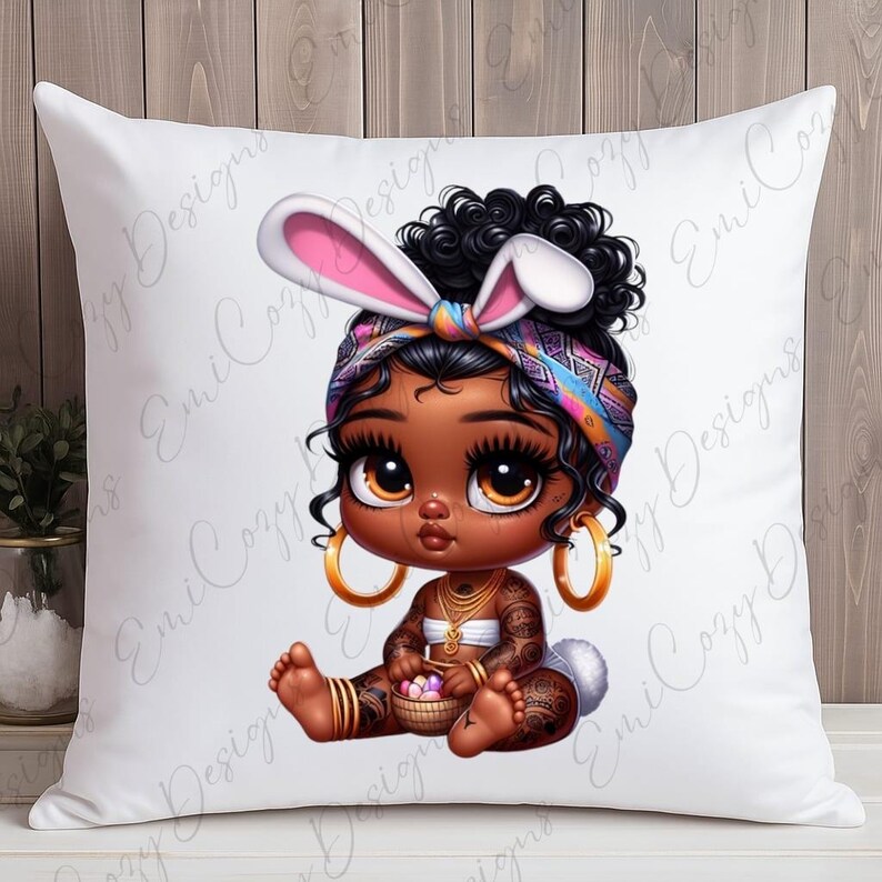 Black Girl Easter PNG, Cute Afro Bunny Baby Clipart, Melanin Kids ...
