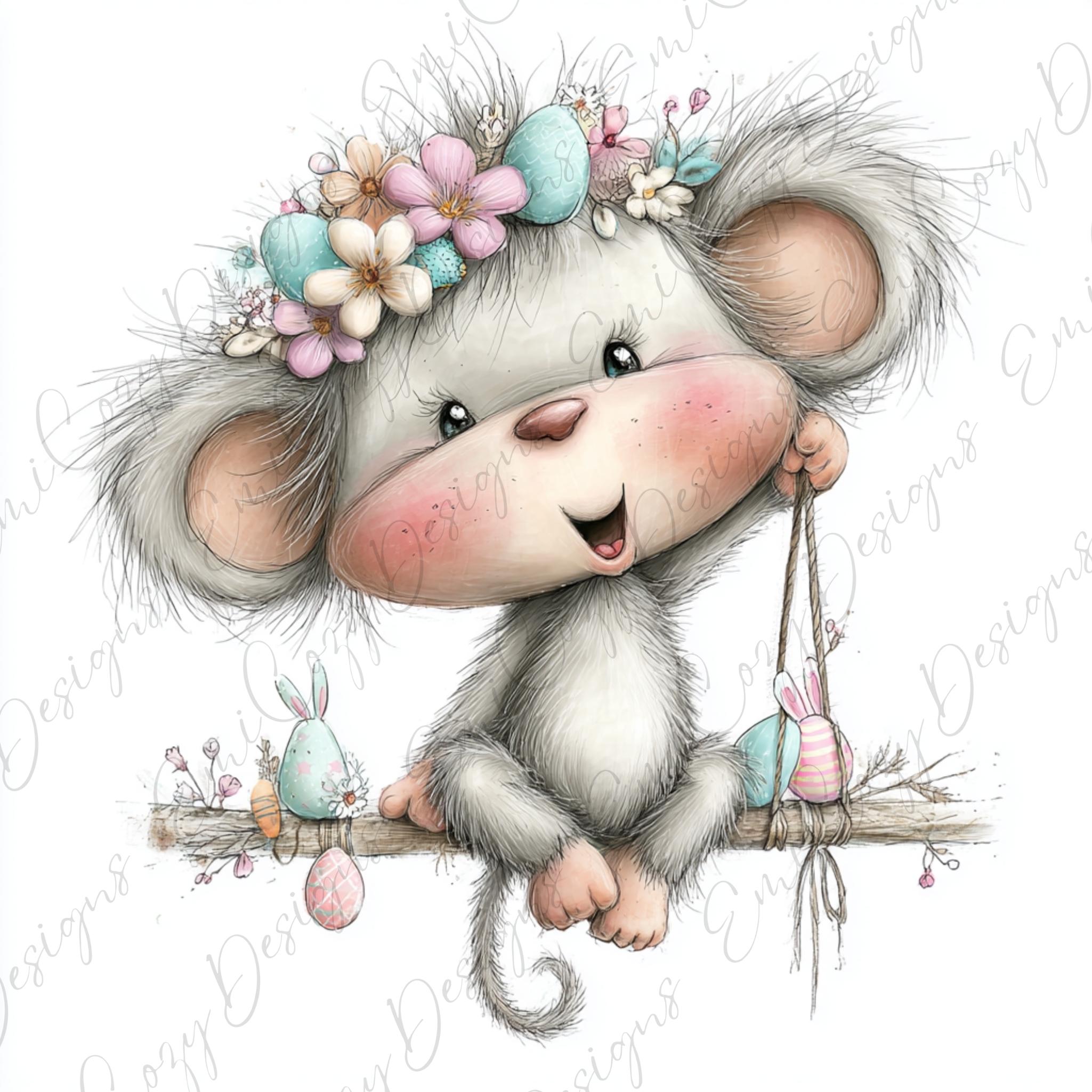 24 JPG Whimsical Monkeys Easter Clipart, Festive Graphics, Fantasy Fan ...