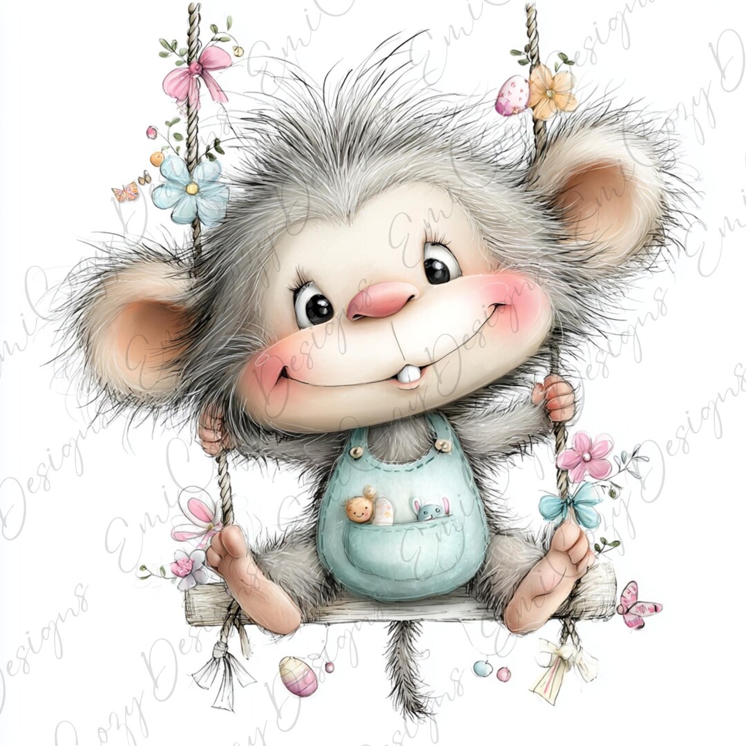 24 JPG Whimsical Monkeys Easter Clipart, Festive Graphics, Fantasy Fan ...