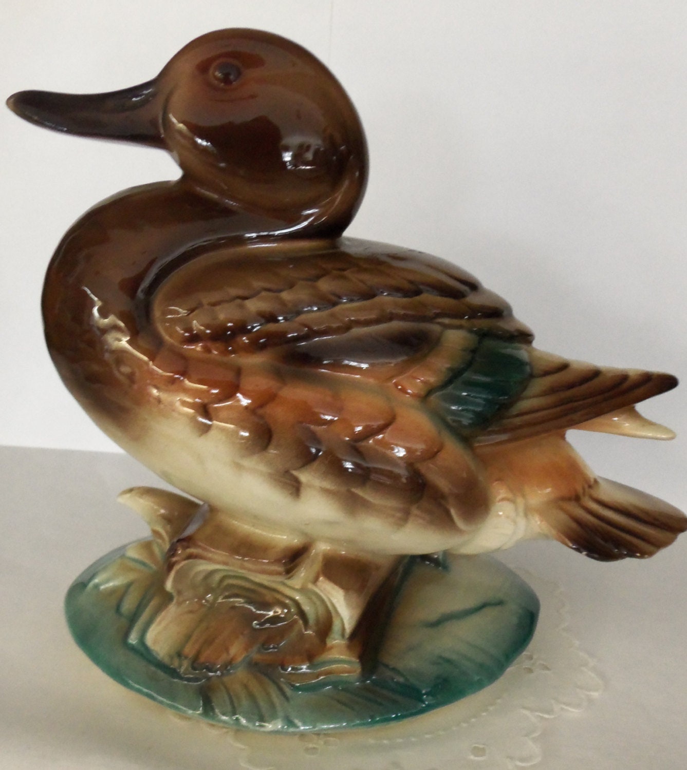 Royal Copley Pottery Bird Duck AD Priolo Green Winged Teal Hen Figure ...