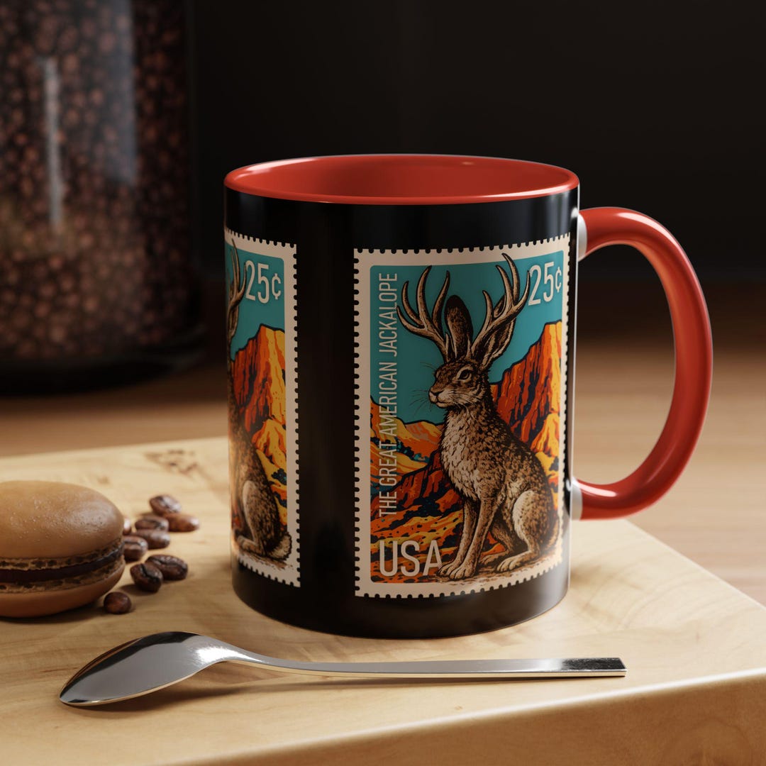 Jackalope Stamp Illustration Mug | Accent Coffee Mug - Etsy