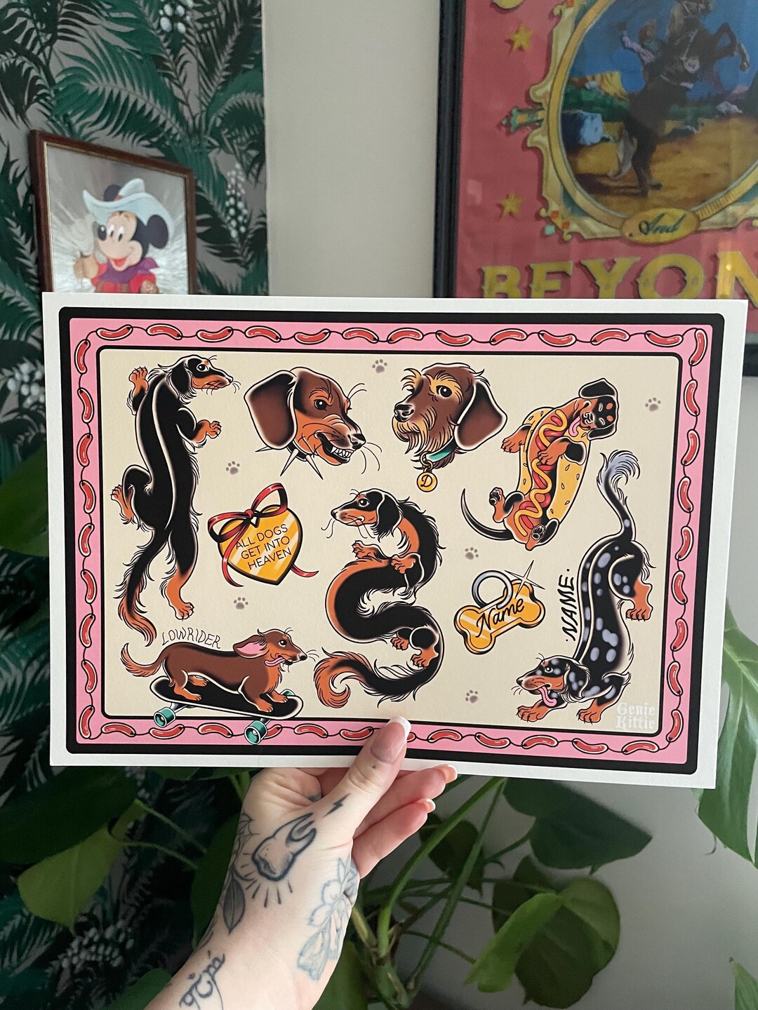 A4 Dachshund Tattoo Flash Print - Etsy