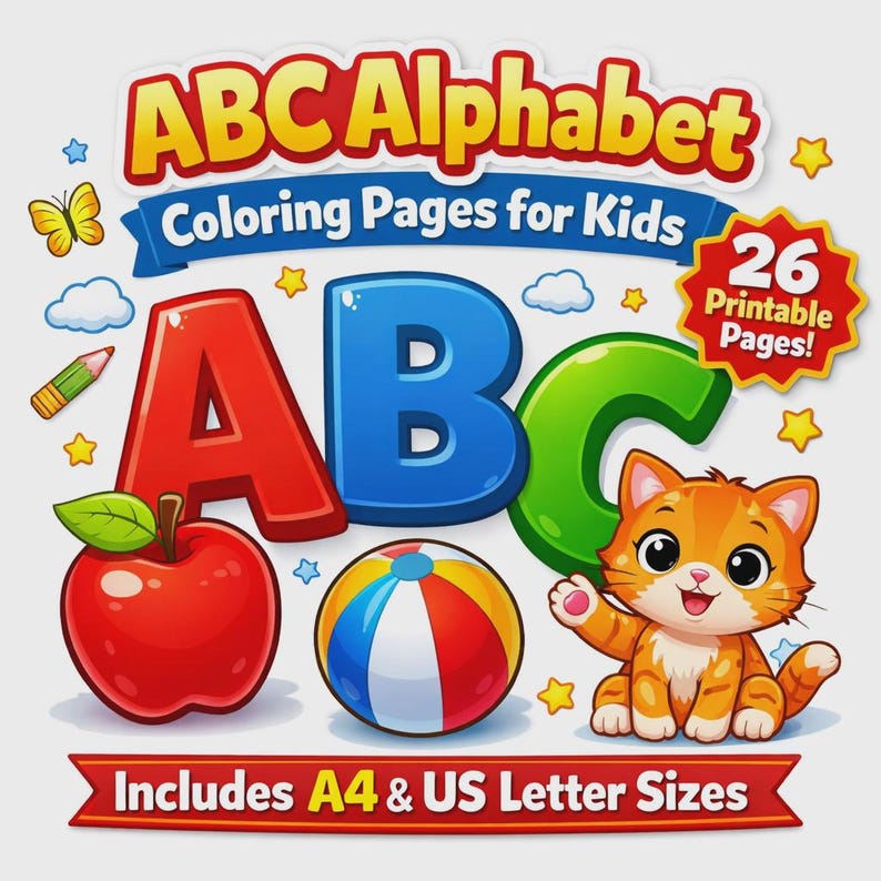 ABC Alphabet Coloring Pages for Kids, 26 Printable Letters - Etsy