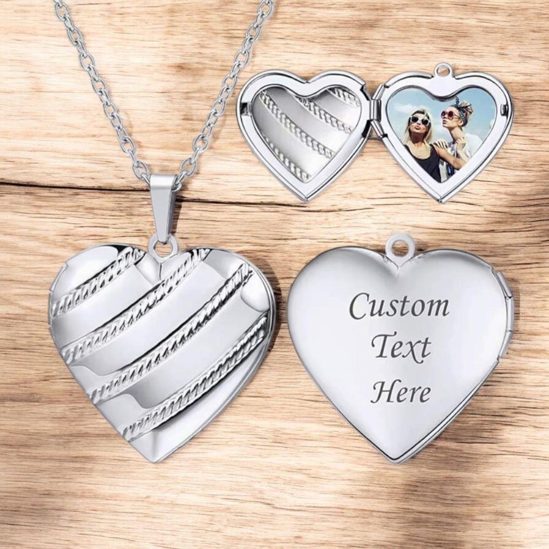 Photo Locket Necklace - Personalized Picture Heart Locket, Memorial ...